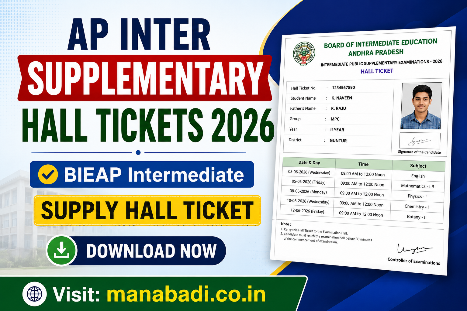 AP Inter Supplementary Hall Ticket 2026 Out: Download BIEAP ...