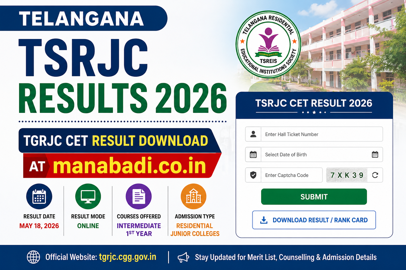 Telangana TSRJC Results 2026 Out: TGRJC CET Result Download at manabadi ...