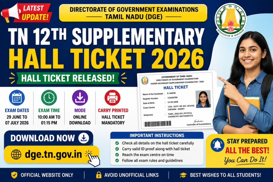 TN 12th Supply Hall Ticket 2026 Out: Download Link, Exam-Day Guidelines ...